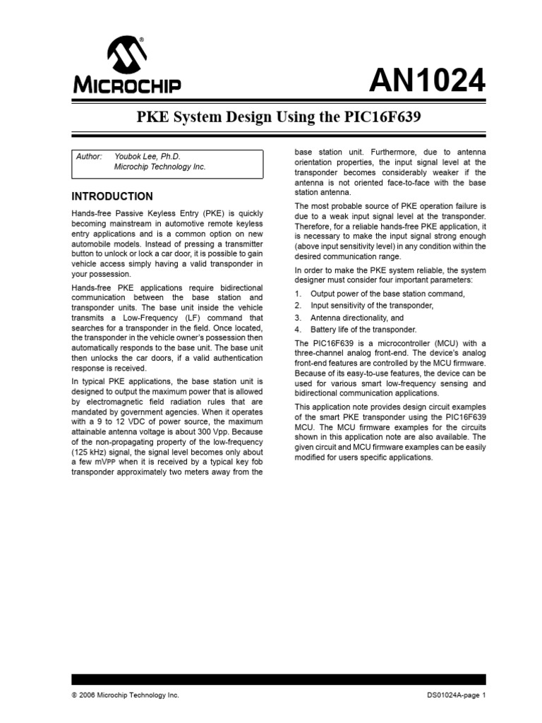 PKE System Design Using The PIC16F639 | PDF | Inductor | Capacitor