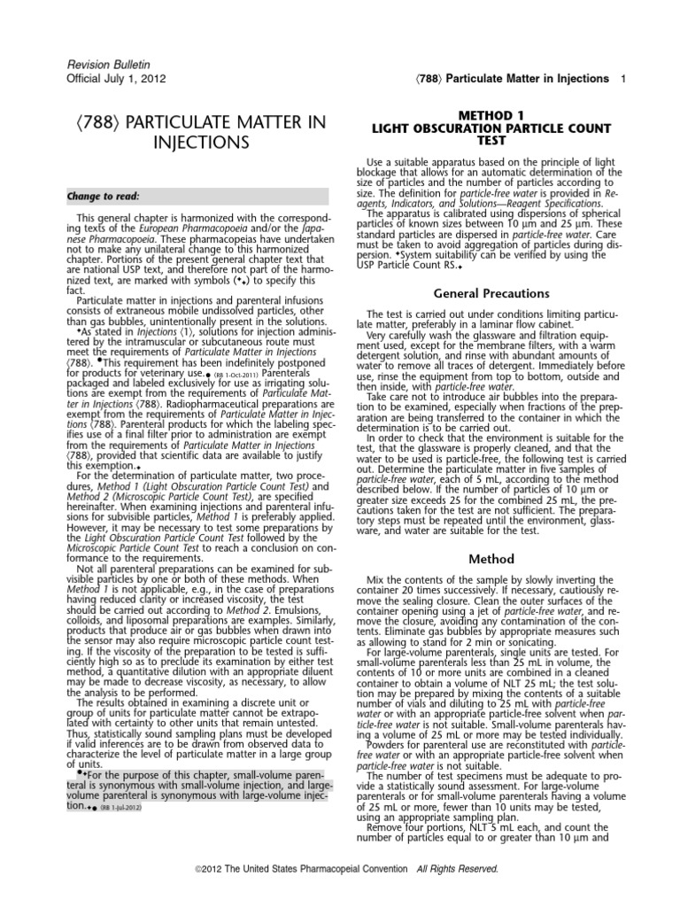 Injection Particulate Standards | PDF | Filtration | Membrane Technology