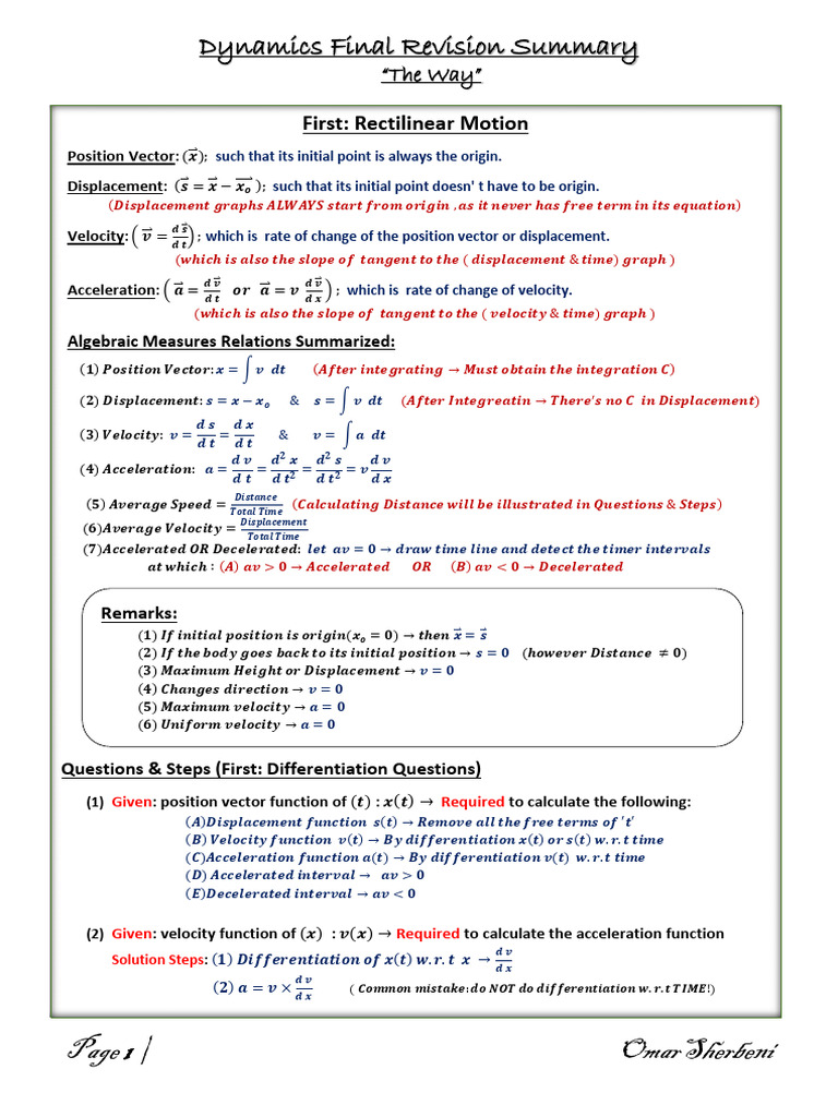 Dynamics Final Revision Summary | PDF | Applied Mathematics | Physical Phenomena