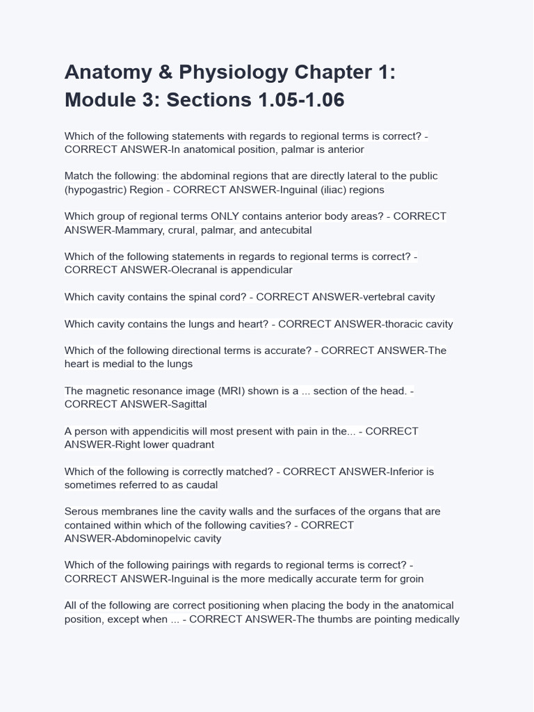 Anatomy & Physiology Chapter 1 - Module 3 - Sections 1.05-1.06 | PDF | Anatomical Terms Of ...