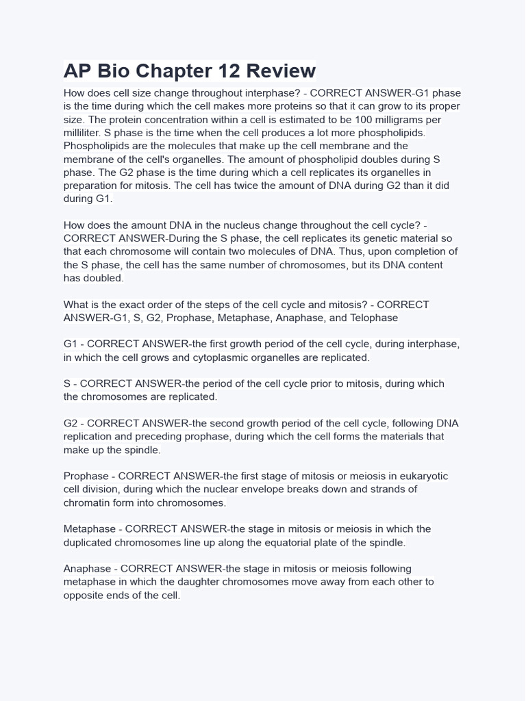 AP Bio Chapter 12 Review | PDF | Mitosis | Cell (Biology)