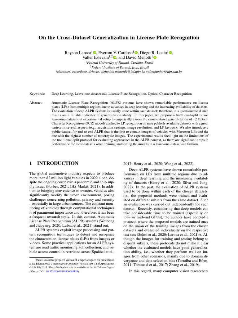 On The Cross-Dataset Generalization in License Plate Recognition | PDF | Optical Character ...