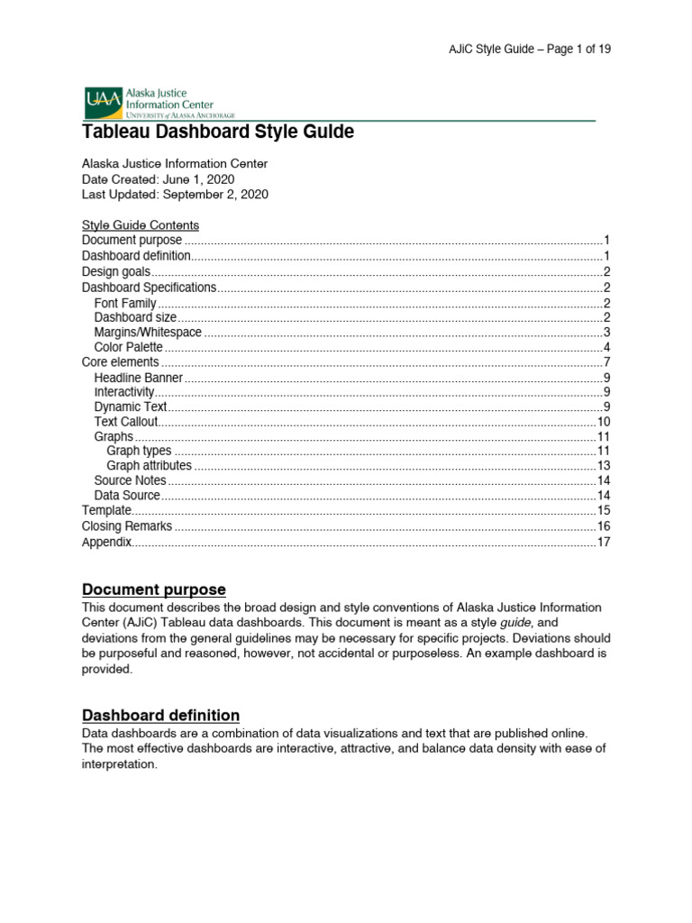 Tableau Dashboard Style Guide | PDF | Page Layout | Color