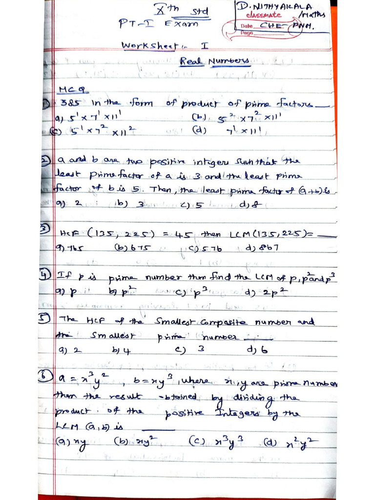 10 STD Real Numbers WS-1 | PDF