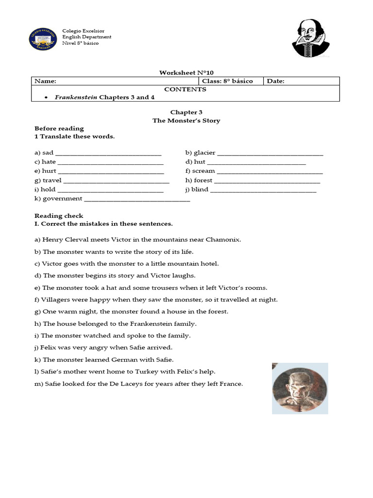Frankenstein Chapters 3-4 Worksheet | PDF | Language Arts & Discipline ...