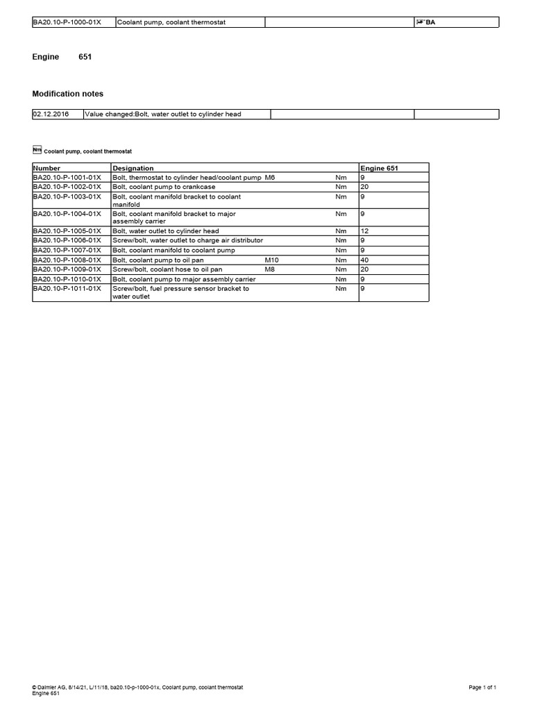 Engine 651 Coolant Pump Specifications | PDF