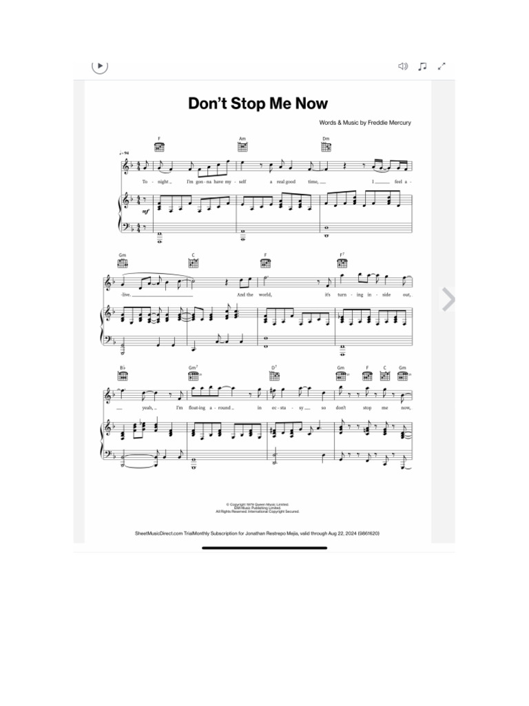 Don T Stop Me Know - Queen - Score | PDF