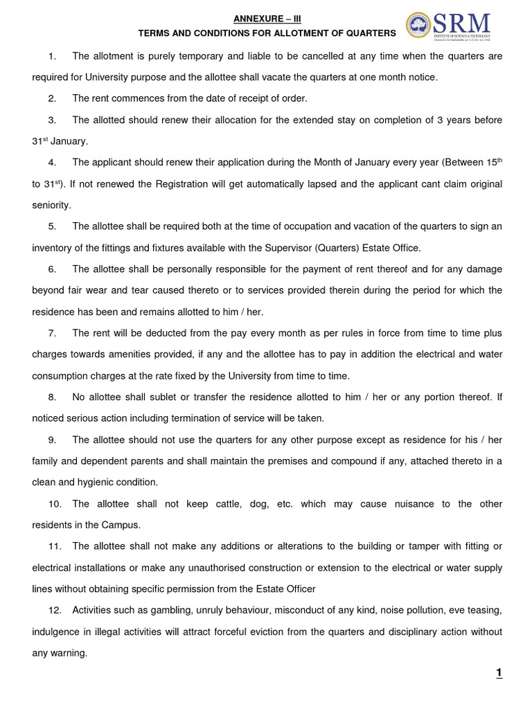 Staff Quarters Application Form | PDF | Lease | Justice