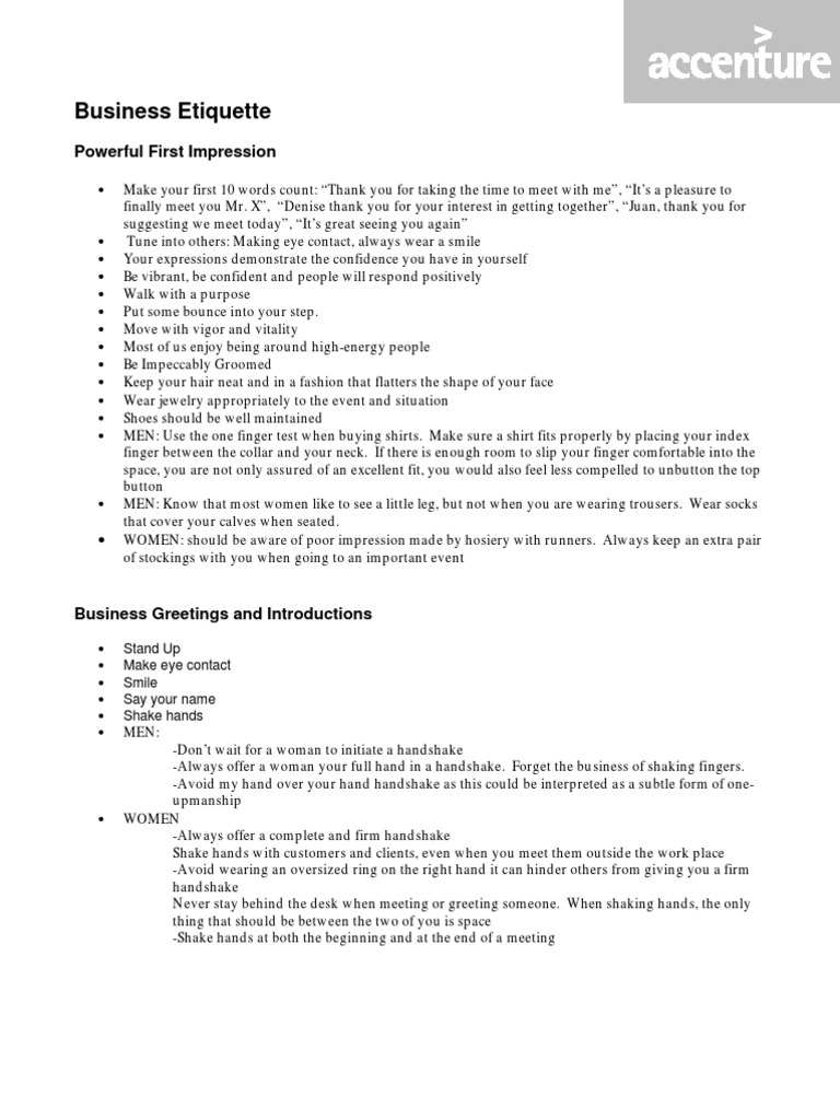 Business Etiquette: Powerful First Impression | PDF | Suit (Clothing ...