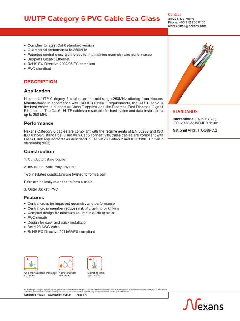 Nexans U/UTP Cat 6 Cable Overview | PDF | Manufactured Goods ...