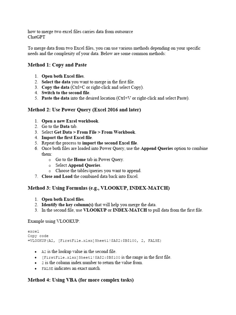 Merge Two Excel Files: Step-by-Step Guide | PDF | Microsoft Excel ...