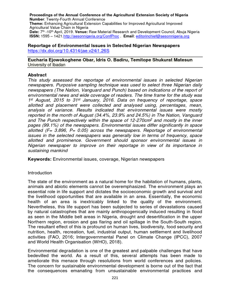 Reportage of Environmental Issues in Sel | PDF | Sustainability | News