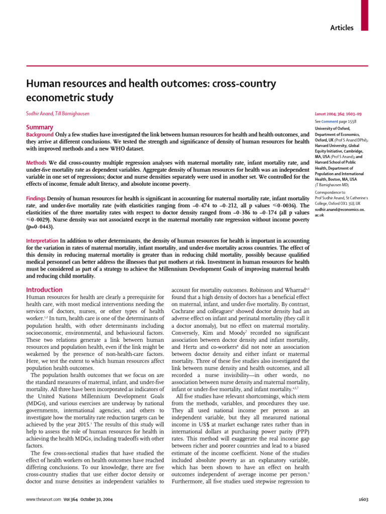 Ressource Humaine Et Santé | PDF | Infant Mortality | Maternal Death