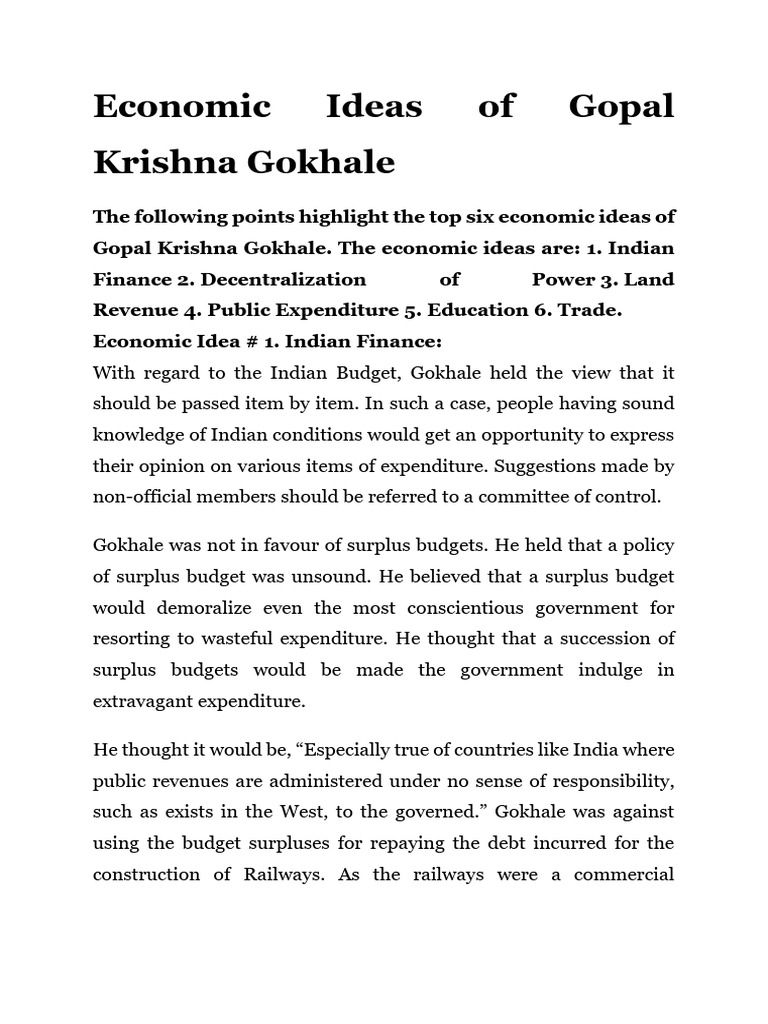 Economic Ideas of Gopal Krishna Gokhale | PDF | Taxes | Expense