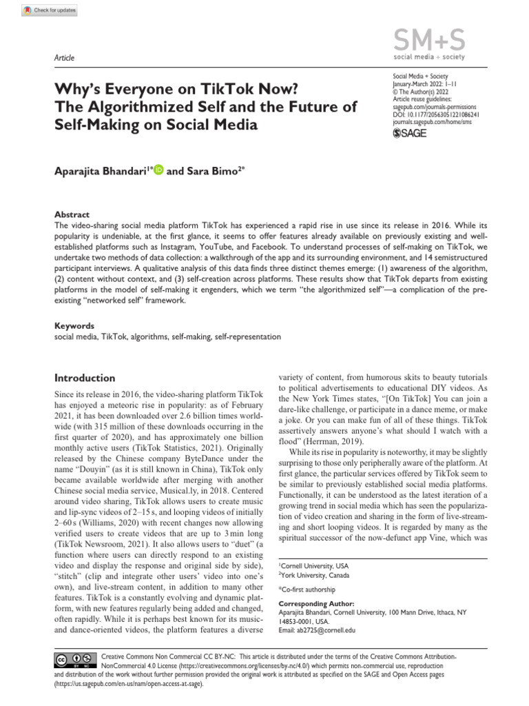 Bhandari Bimo 2022 Why S Everyone On Tiktok Now The Algorithmized Self ...