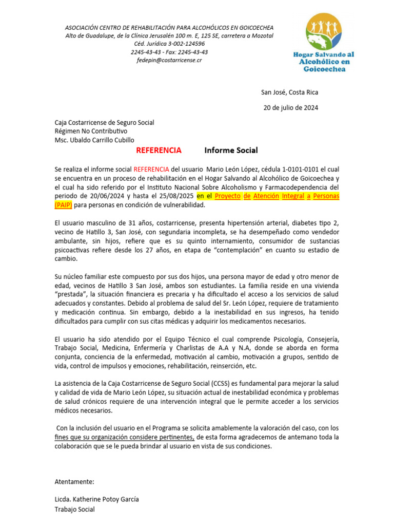 Referencia Ccss Mario Leon Lopez | PDF | Trabajo Social | Costa Rica