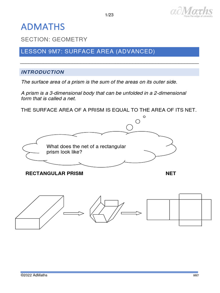 9M7 Surface Area Advanced | PDF | Area | Rectangle
