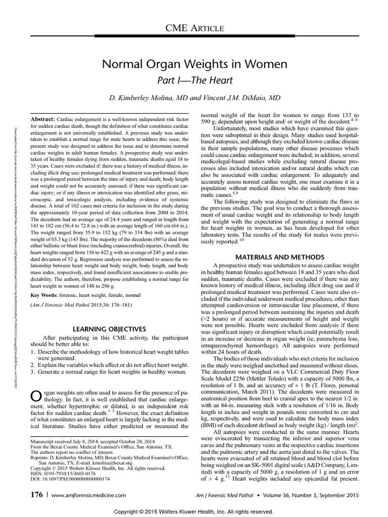 Normal Organ Weights in Women Part I The Heart.12 | PDF | Body Mass ...