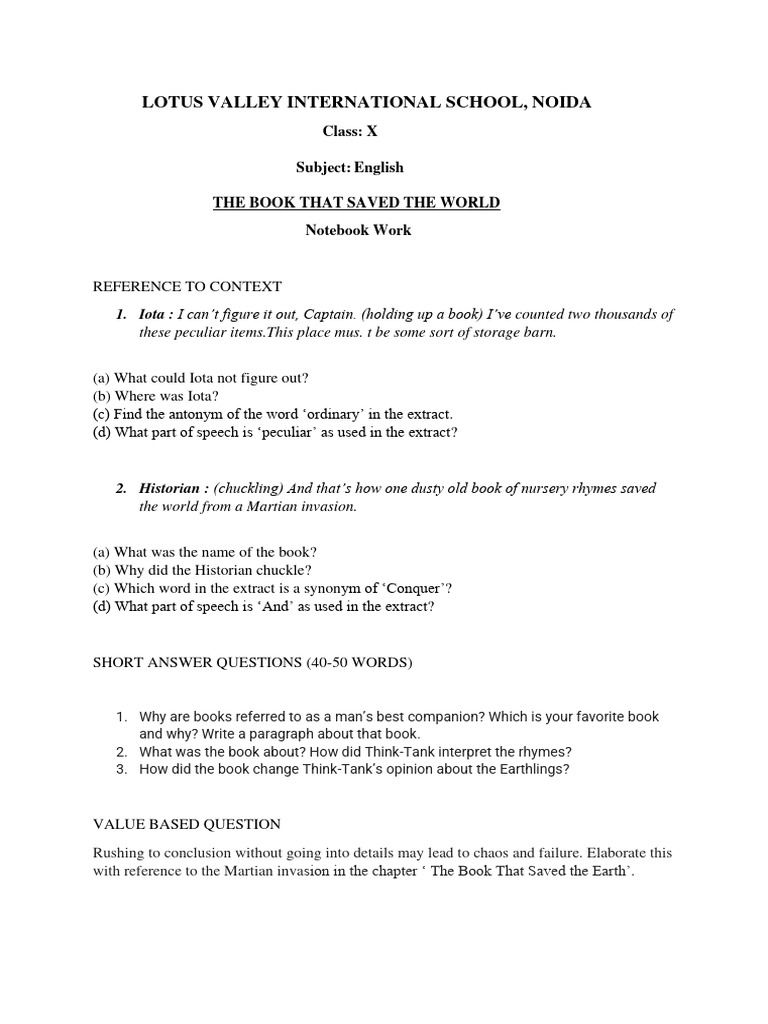 Summary of "The Book That Saved Earth" | PDF