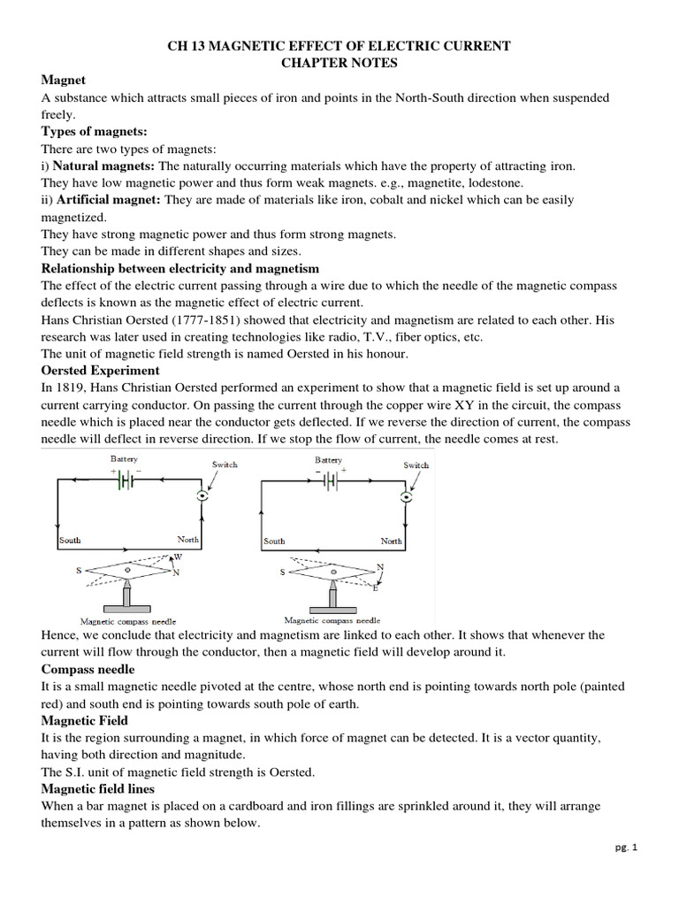 Notes For CH 13 Magnetic Effect of Electric Current | PDF | Magnetic ...