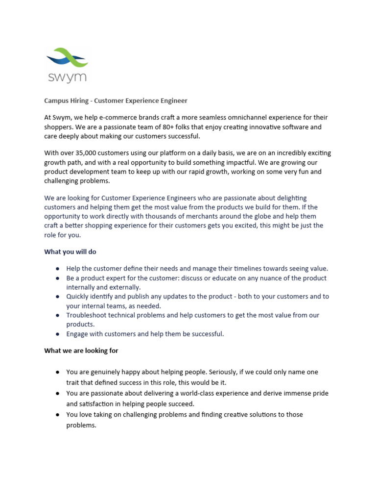 Campus Hiring - Customer Experience Engineer | PDF | Business | Human Communication