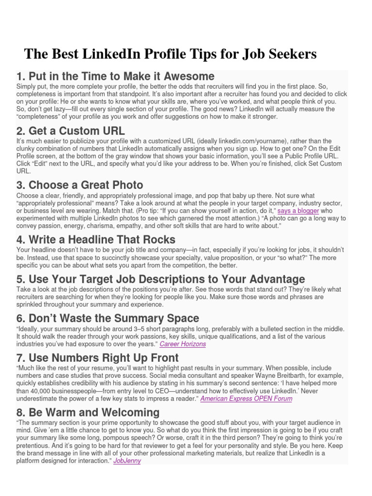 31 Best LinkedIn Profile Tips For Job Seekers2 | PDF | Linked In ...