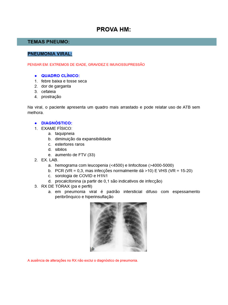 PROVA HM Pneumo | PDF | Pneumonia | Doenças respiratórias
