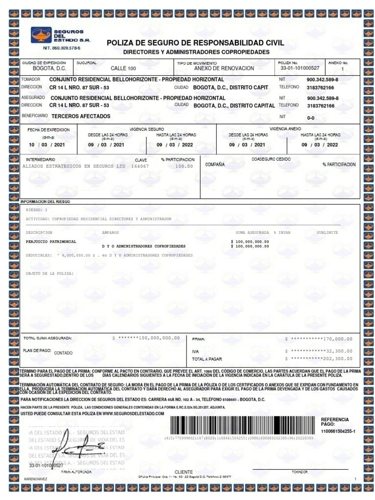 Poliza Responsabilidad Civil | PDF | Póliza de seguros | Seguro