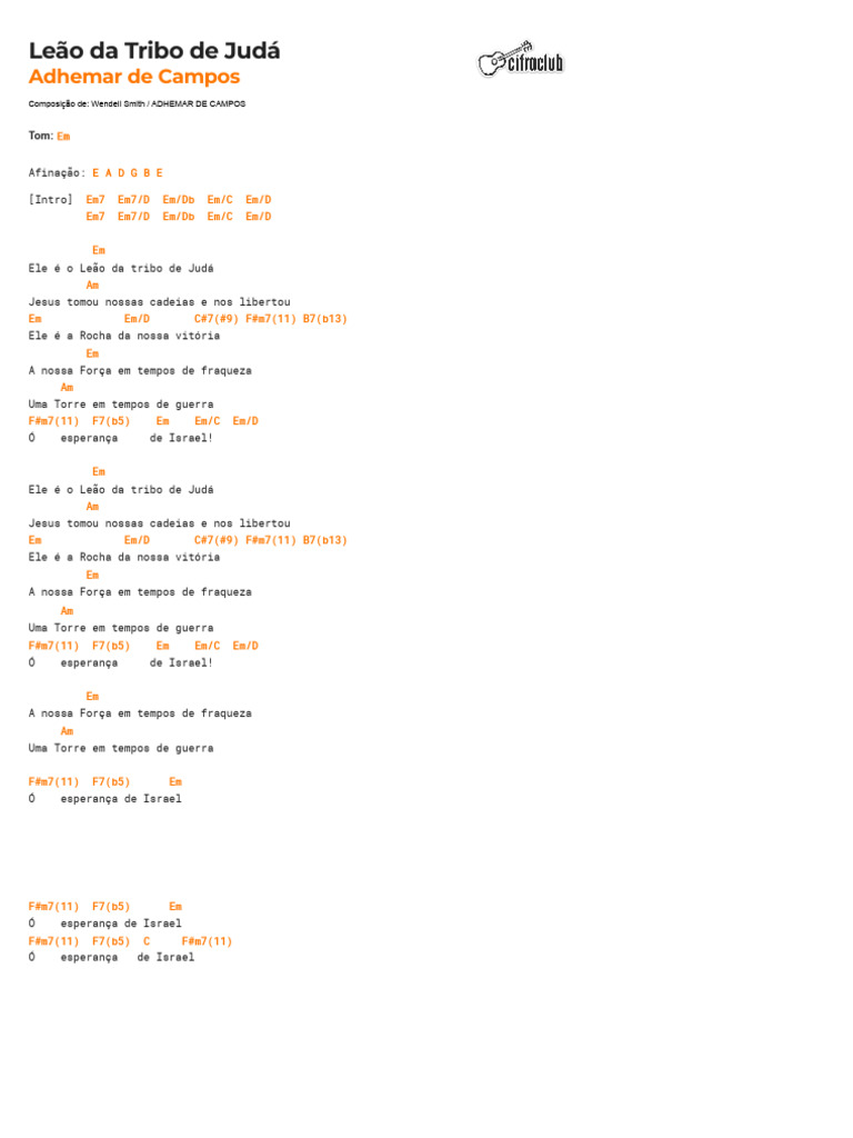 Cifra Club - Adhemar de Campos - Leão Da Tribo de Judá | PDF