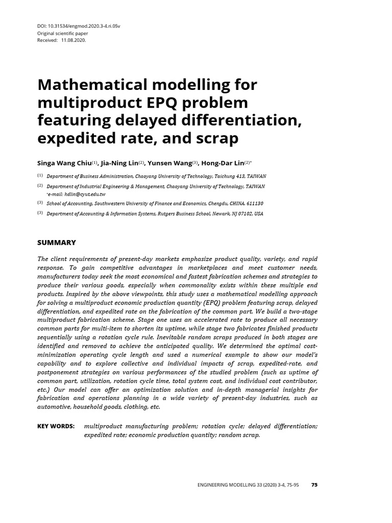 Mathematical Modelling For Multiproduct EPQ Problem Featuring Delayed ...