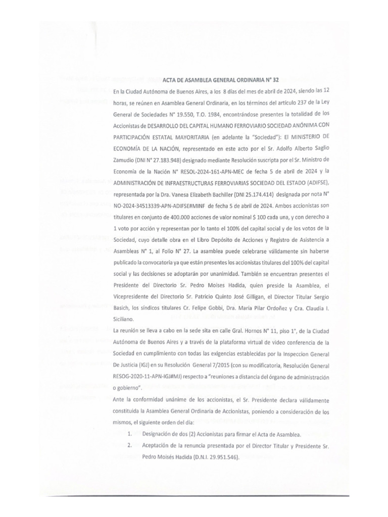 Acta de Asamblea General Ordinaria Ndeg 32 | PDF