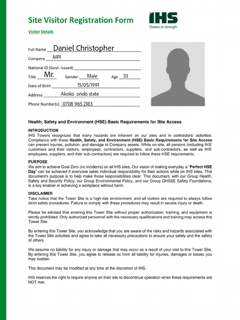 Visitor Registration Form (1) | PDF