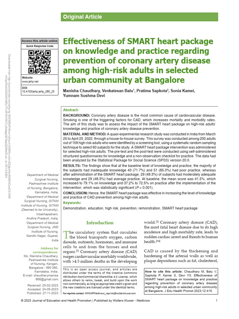 Effectiveness of Smart Heart Package On Knowledge.415 | PDF ...
