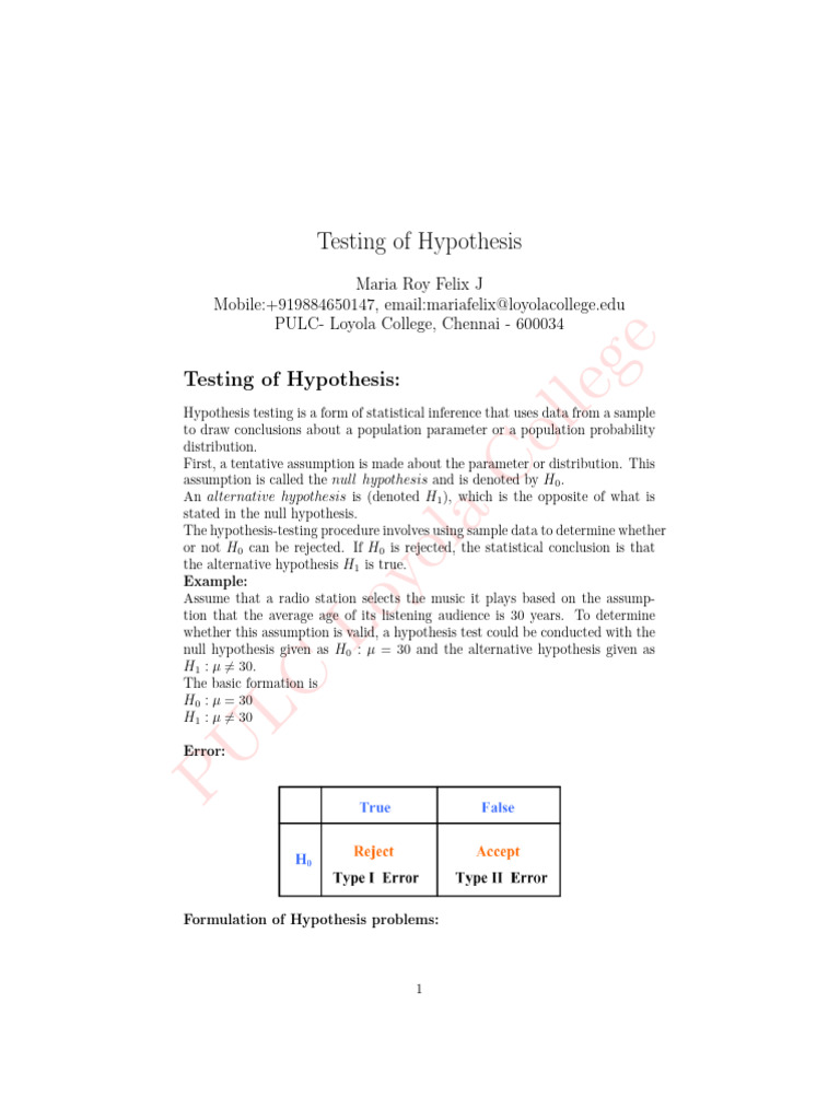 Test of Hypothesis PULC | PDF | Statistical Hypothesis Testing | Hypothesis