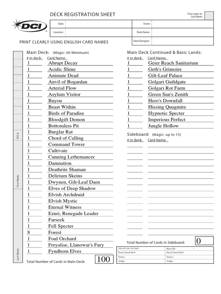 Deck Regsheet Deckstats | PDF | Wizards Of The Coast | Trading Cards