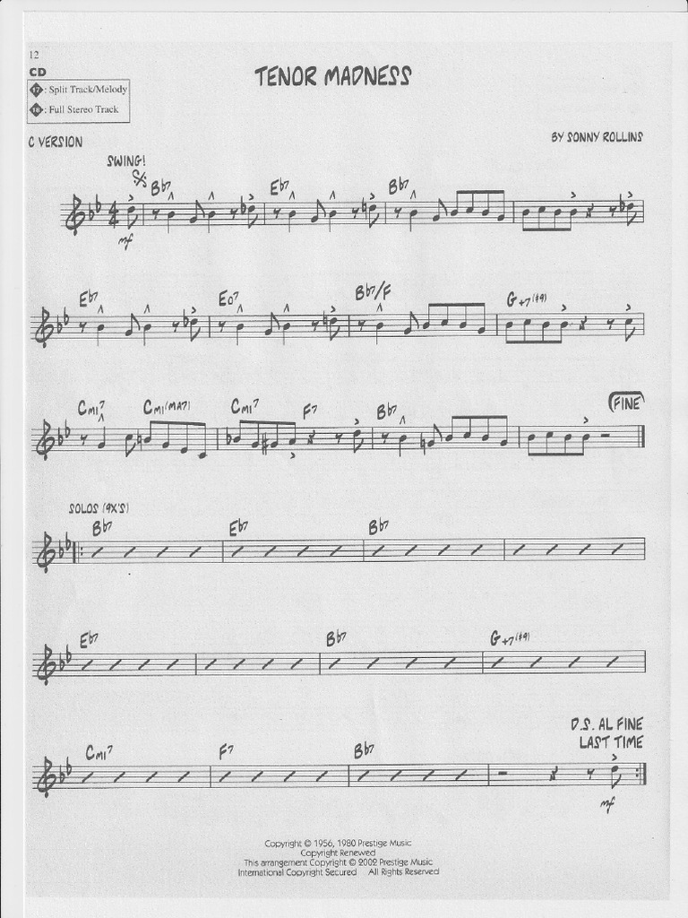 Tenor Madness Ut Version - Do | PDF