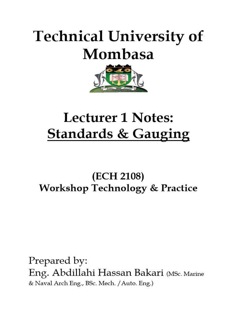 DCE 01 ECH 2108 Lecture Notes 1 Standards Measurements & Gauging | PDF ...
