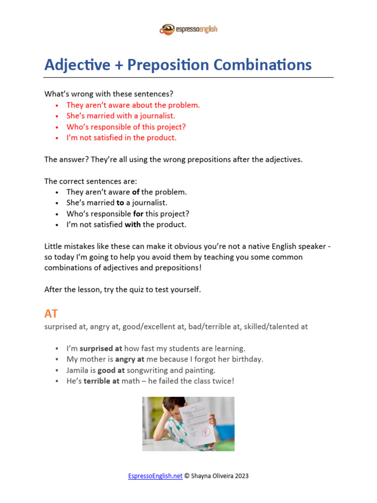Free PDF Adjective Preposition Combinations | PDF | Self-Improvement | Wellness