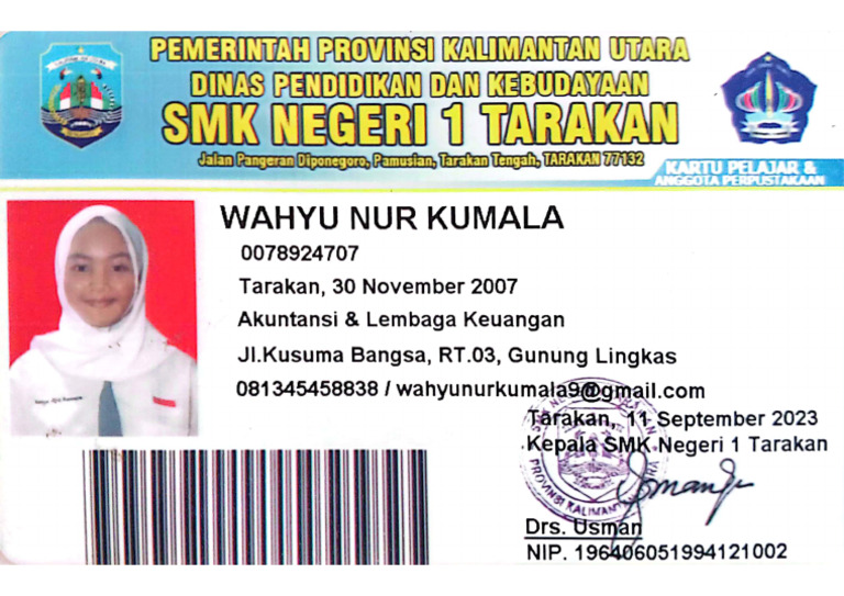 Kartu Pelajar Wahyu Nur Kumala | PDF