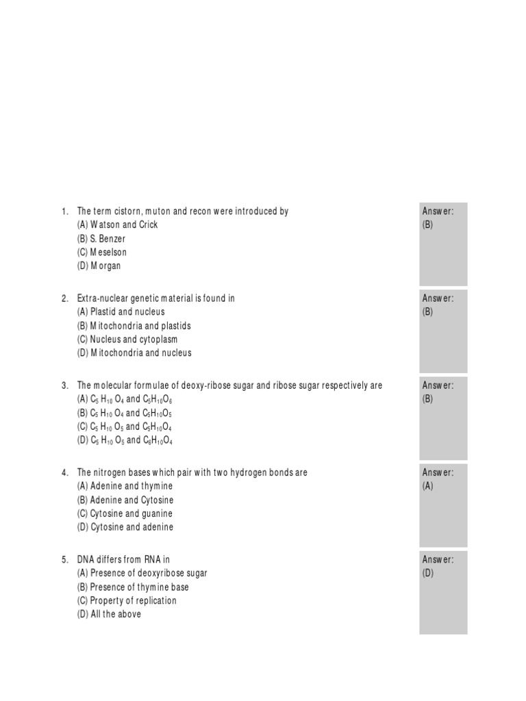 Biotech MCQs | PDF | Dna | Rna
