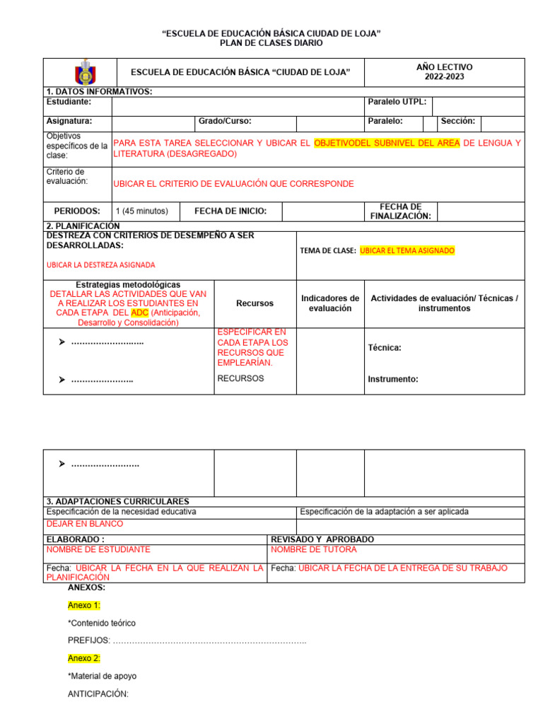 Formato de Planificación EVA | PDF | Educación primaria | Planificación