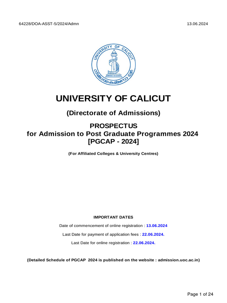 calicut pg2 _Prospectus | PDF | University And College Admission