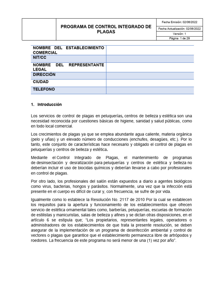 Programa de Control Integrado de Plagas New | PDF | Insectos | Plaga ...