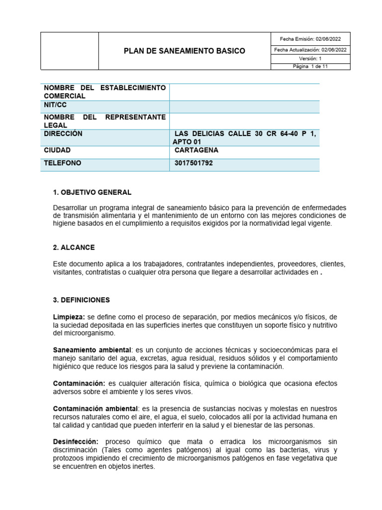 Plan de Saneamiento Basico New | PDF | Residuos | Agua