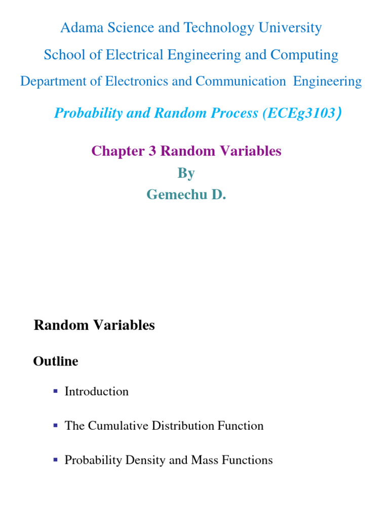 CHAPTER-03-Random Variables | PDF | Probability Distribution | Probability Density Function