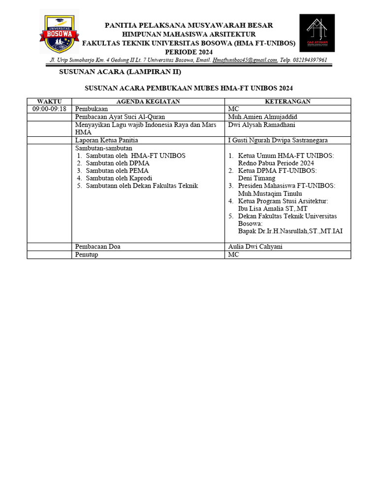 Susunan Acara Proposal | PDF