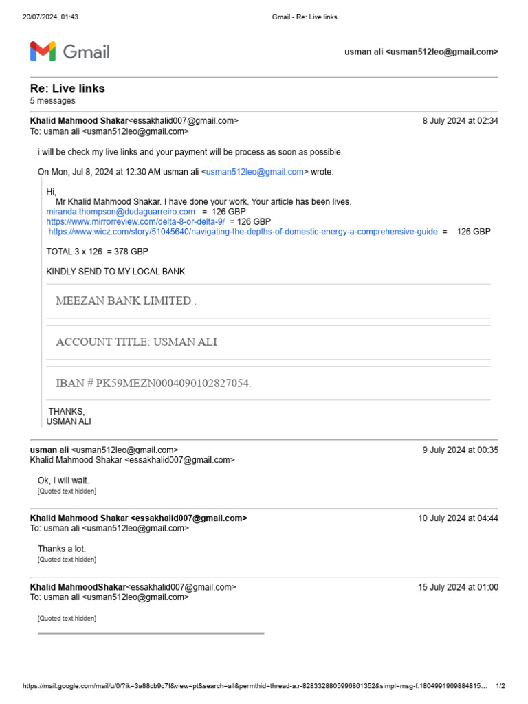 Gmail - Re - Live Links Khalid | PDF | Banking | Banking Technology