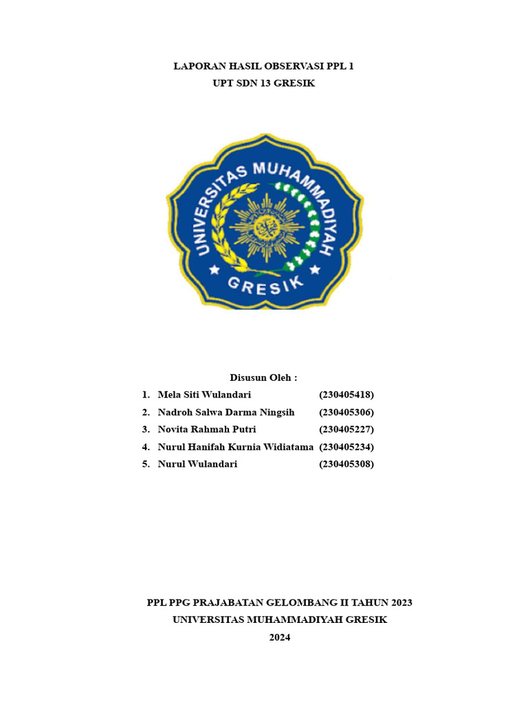 UPT SDN 13 Gresik - Laporan Akhir PPL | PDF | Karier & Perkembangan