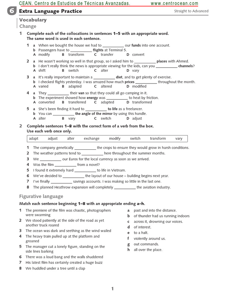StA Extra Language Practice Worksheet Unit 6 | PDF