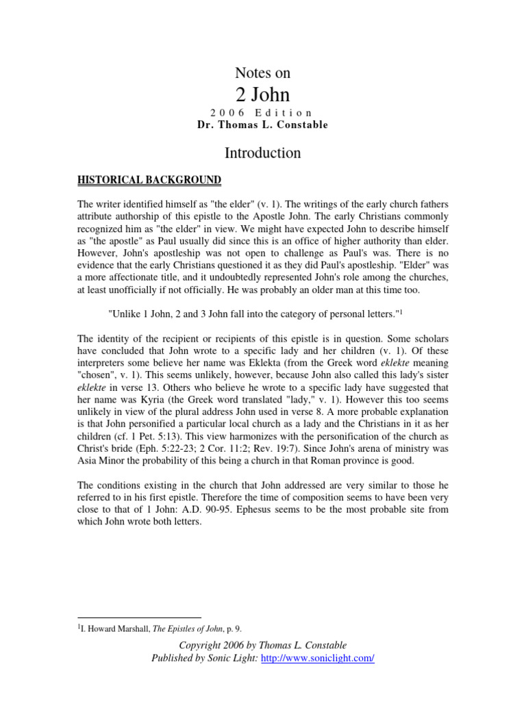 Dr. Constable's Notes on 2 John | PDF | Gospel Of John | First Epistle ...
